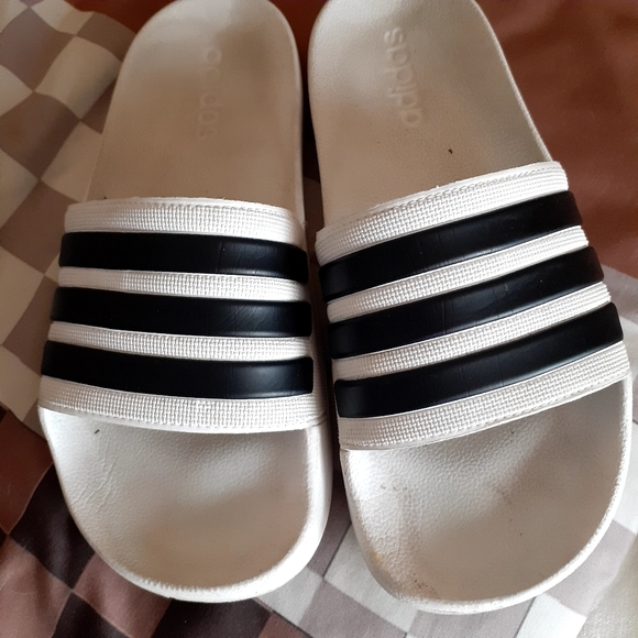 adidas | Other | Adidas Men Slides Size 8 Black White | Poshmark